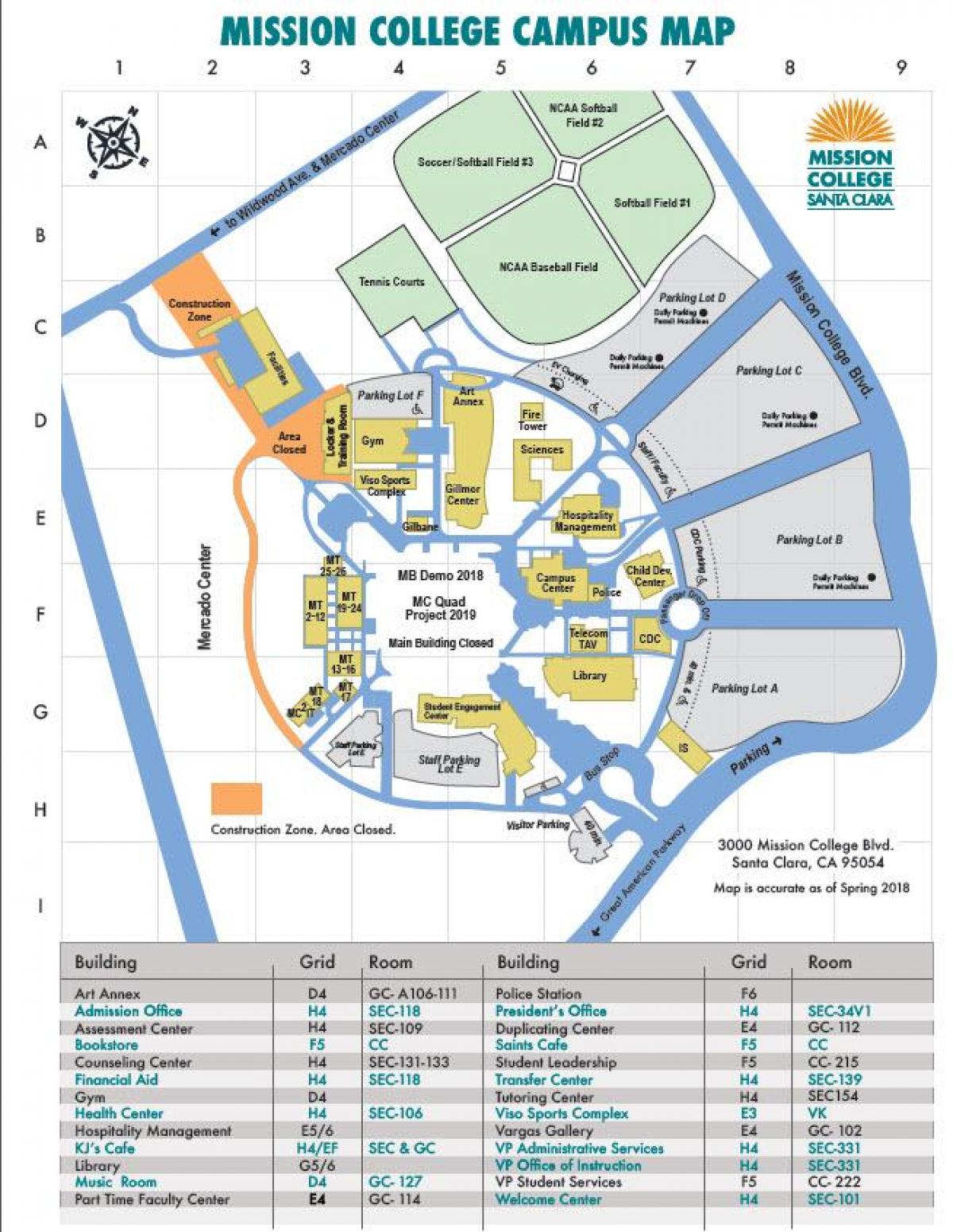 Missão campus da faculdade de mapa de Los Angeles mission college mapa (Califórnia - EUA)
